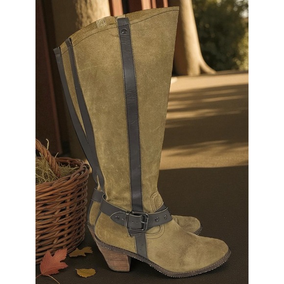 OTBT | Shoes | Otbt Tan Heeled Tall Suede Leather Western Harness ...